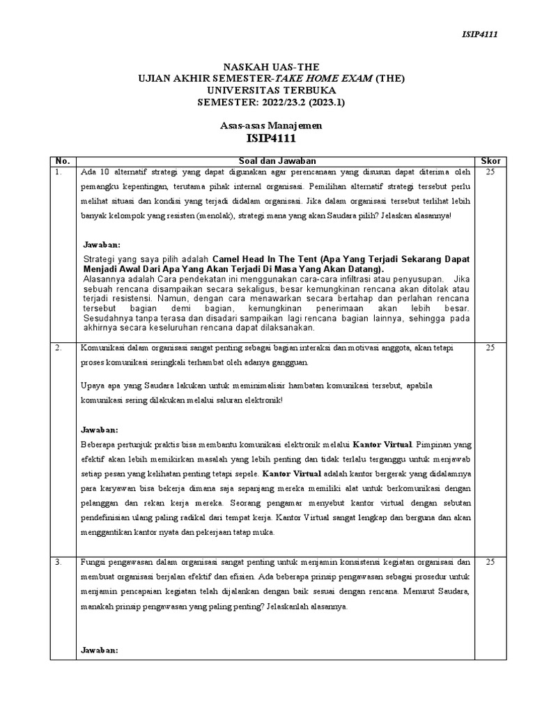 Naskah ISIP4111 The 1 | PDF