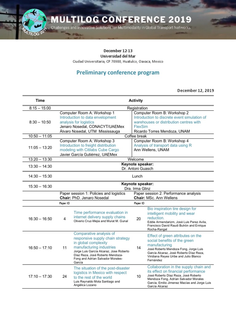 Preliminary Program MULTILOG 2019 | PDF | Transport | Service Industries