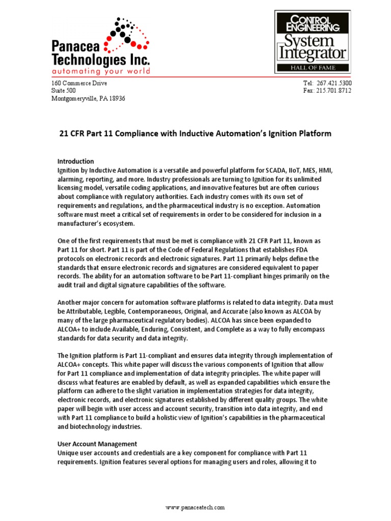 Ignition 21 CFR Part 11 Compliance_Panacea Technologies | PDF | Backup | Databases