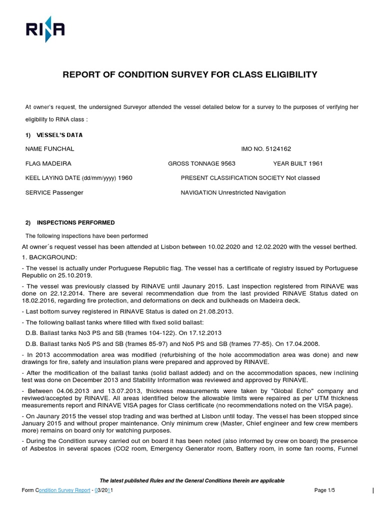 Funchal - Condition Survey Report | PDF | Deck (Ship) | Pump