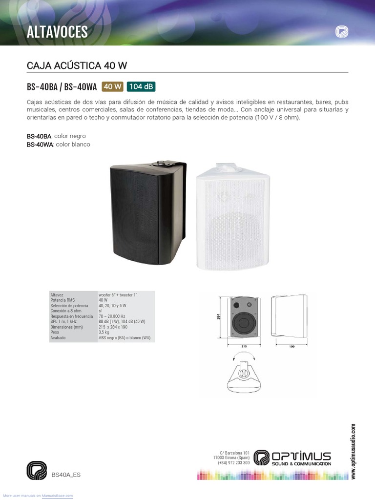Manual Optimus BS-40BA | PDF | Altoparlante | Procesamiento de la señal