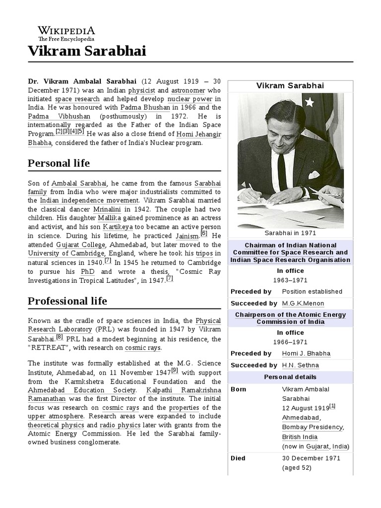 Vikram Sarabhai | PDF