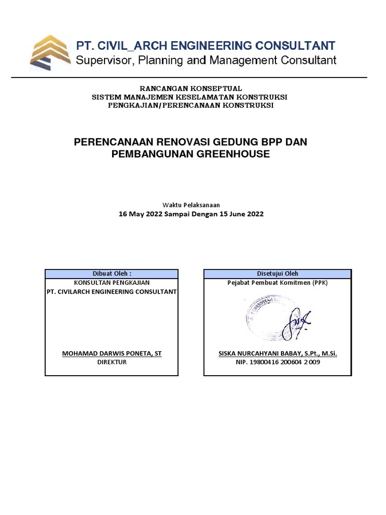 Konseptual SMKK Pek. Renov. BPP Dan Pemb. Greenhouse 2023 | PDF