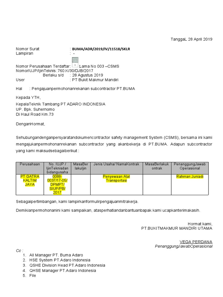 Form Pengajuan Mitra Kerja | PDF