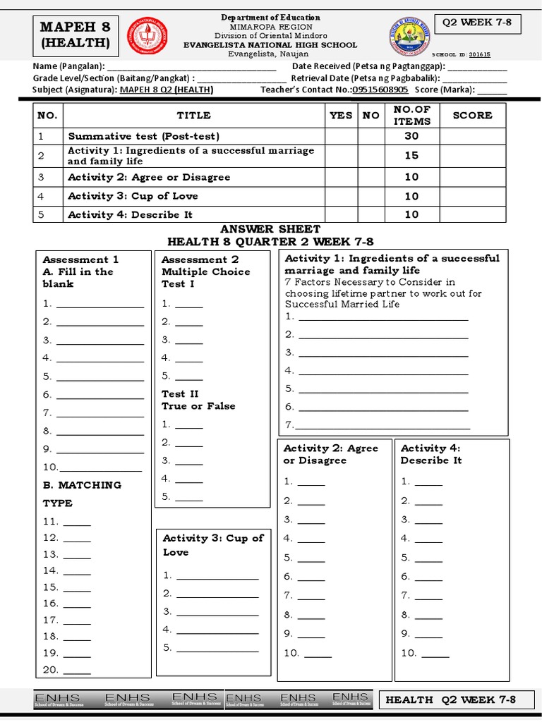 Health Q2 Week 7-8 Act. - Perf. | PDF