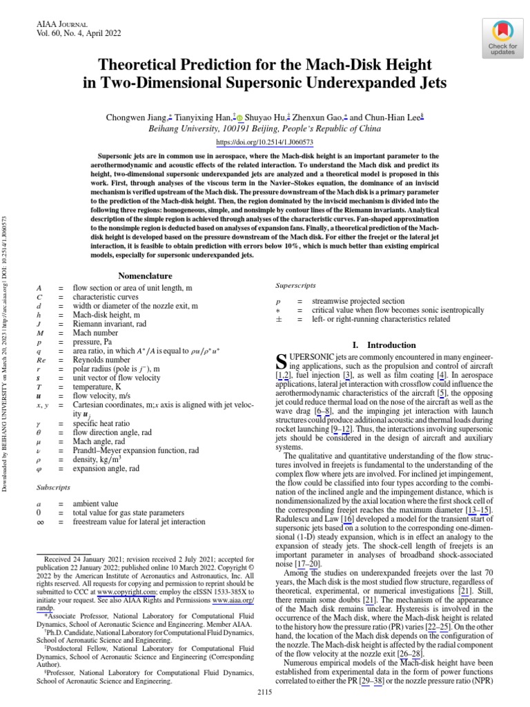 Theoretical Prediction For The Mach-Disk Height | PDF | Mach Number ...