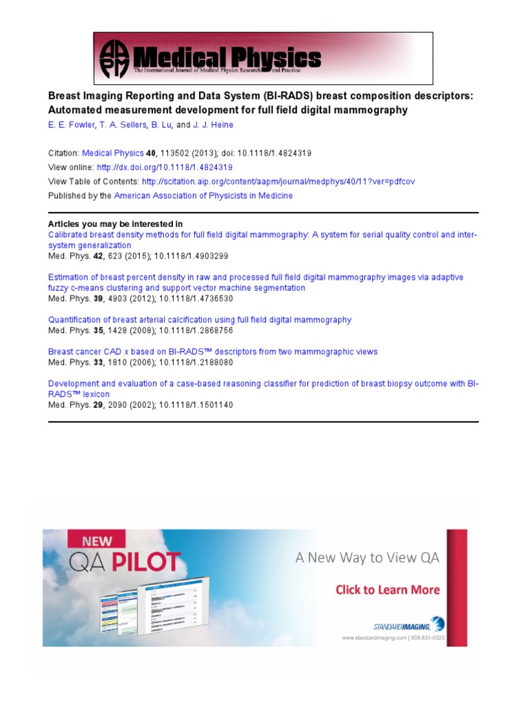 Bi-Rads Artigo Completo 2013 | PDF | Mammography | Breast Cancer