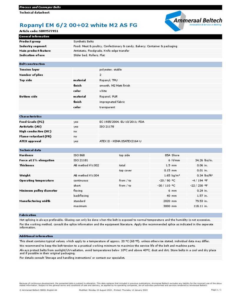 Datasheet SBRY577951 en | PDF | Belt (Mechanical) | Materials