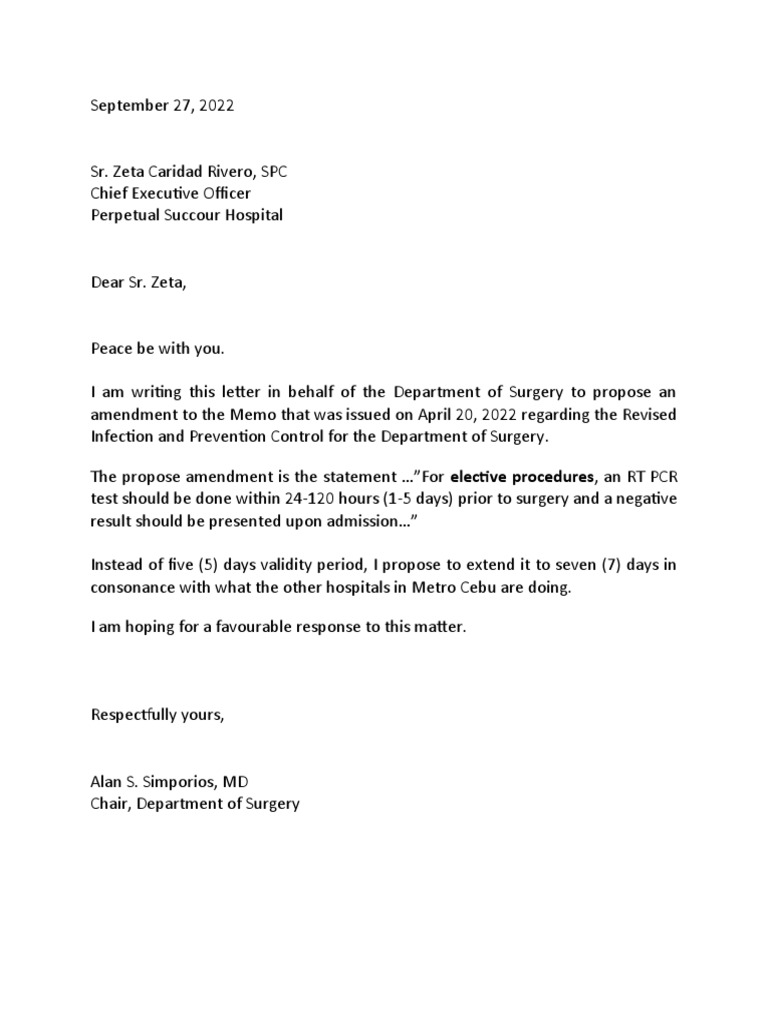 Covering Letter For SR Zeta For Amendment To RT PCR Test Validity ...