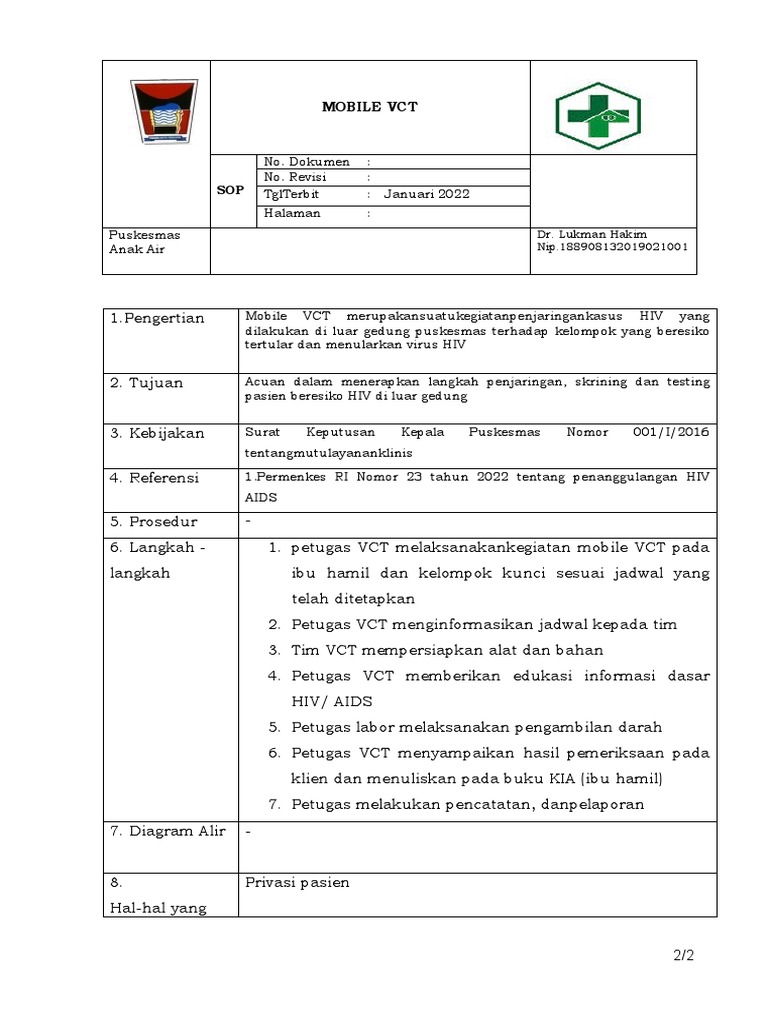 SOP Mobile VCT Puskesmas | PDF