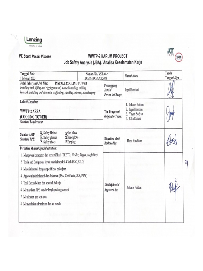 JSA Install Cooling Tower | PDF