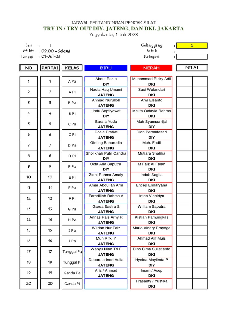Jadwal Pertandingan Try Out 1 Juli 2023 | PDF