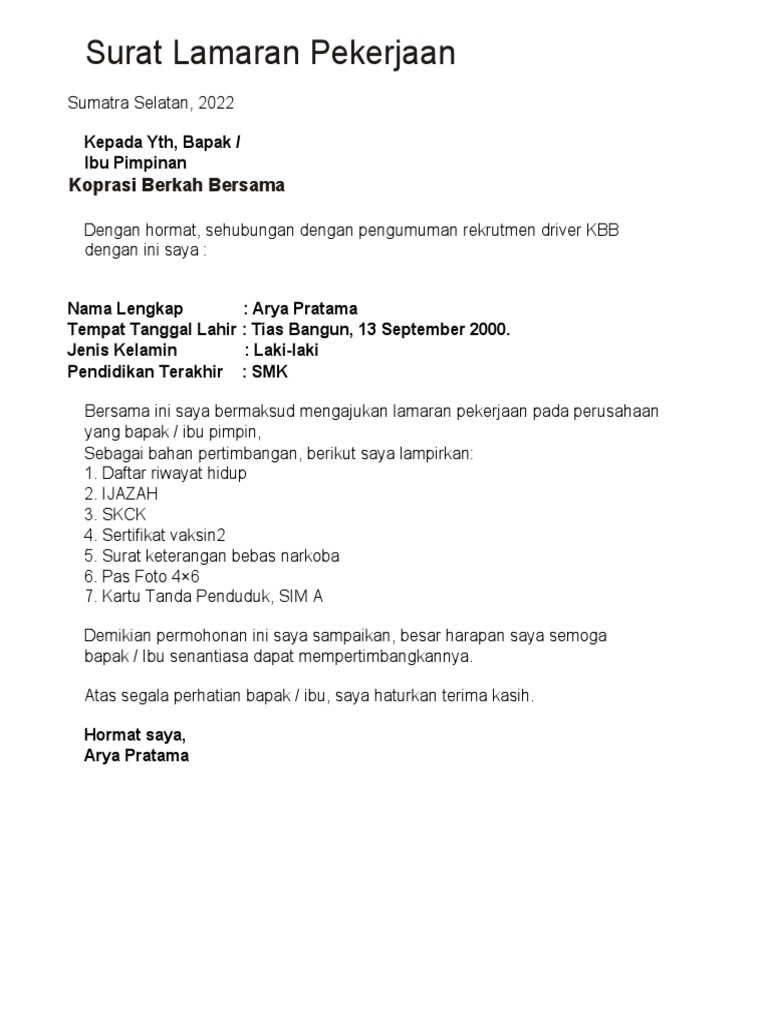 Surat Lamaran Pama | PDF