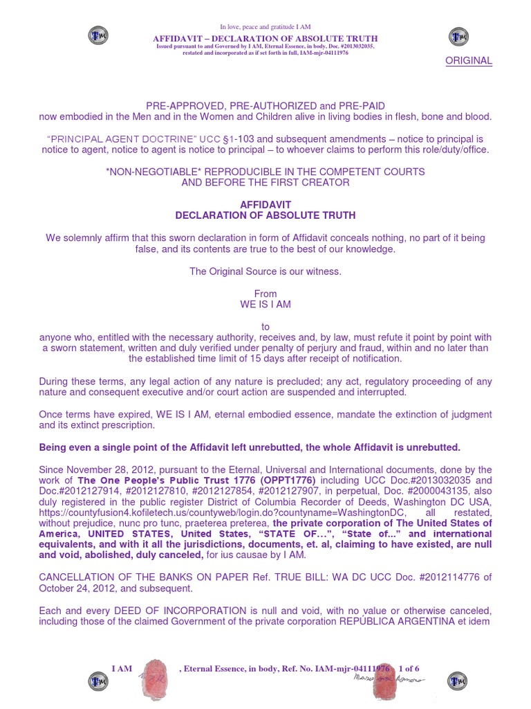 Affidavit of Absolute Truth | PDF | Affidavit | Truth