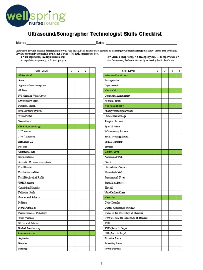 Ultrasound Skills Competency Checklist | PDF | Medical Ultrasound | Fetus