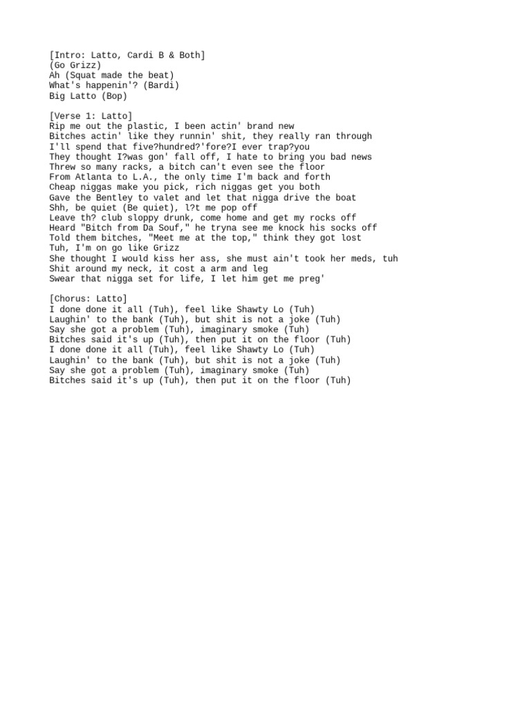 Lyrics Latto - Put It On Da Floor Again | PDF