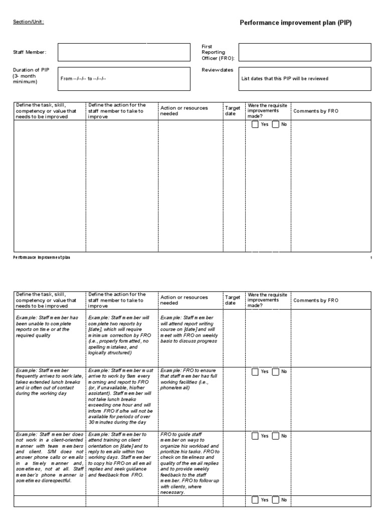 Performance Improvement Plan Pip Sample 1 Pdf Business