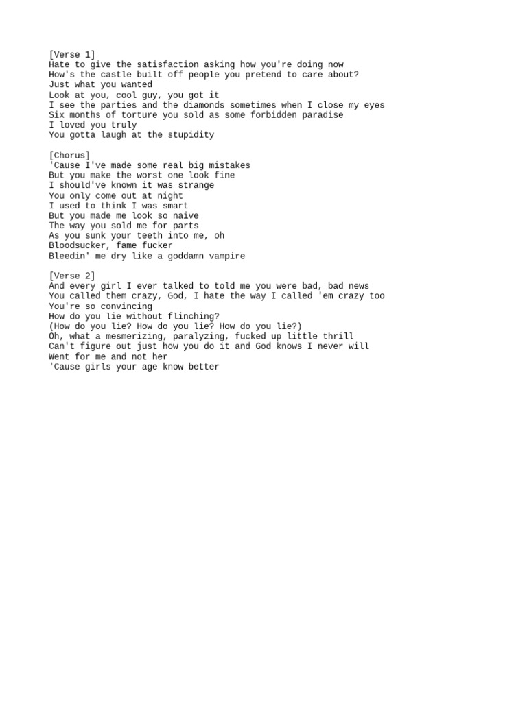 Lyrics Olivia Rodrigo Vampire | PDF