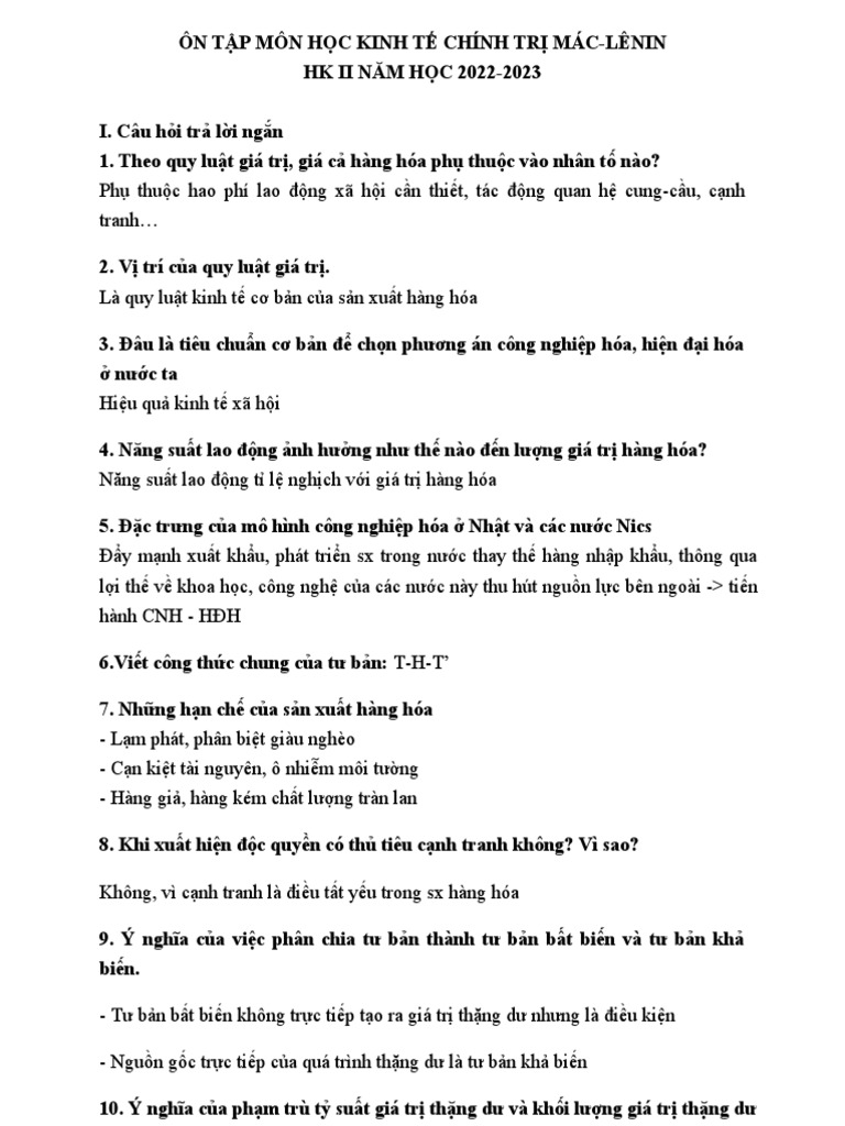 ôn tập KTCT HKII 2022-2023 | PDF