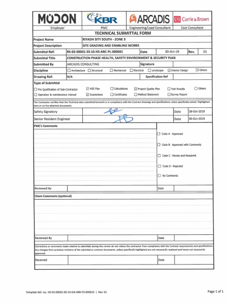 Rs 02 00001 33 10 Hs Arc PL 000001 (01) Arcadis Project Hsse Plan | PDF