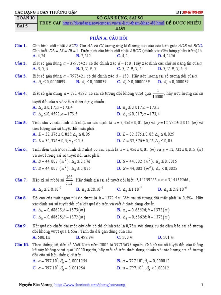 (NBV) -0D1-5 SỐ GẦN ĐÚNG, SAI SỐ | PDF