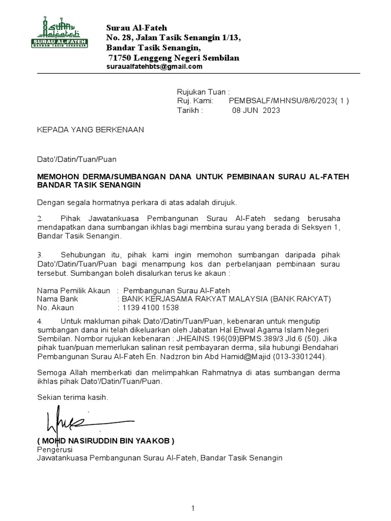 Surat Kutipan Surau | PDF