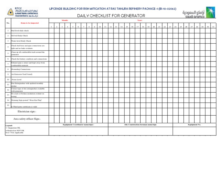Generator Checklist-1 | PDF