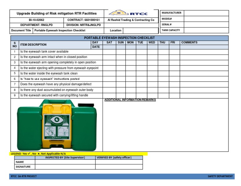 Portable Eyewash Inspection Checklist | PDF