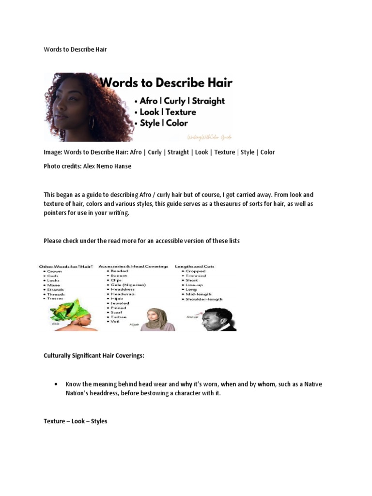Words To Describe Hair | PDF | Hair | Afro