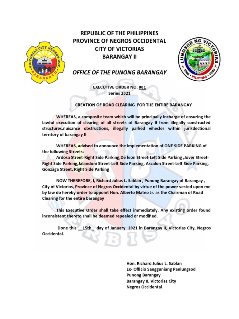 Executive Order No.1 2021.docx Creation of Road Clearing For The Entire ...