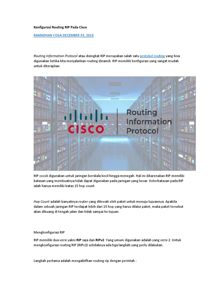 3a Konfigurasi Routing RIP Pada Cisco | PDF 3a Konfigurasi Routing RIP Pada Cisco | PDF