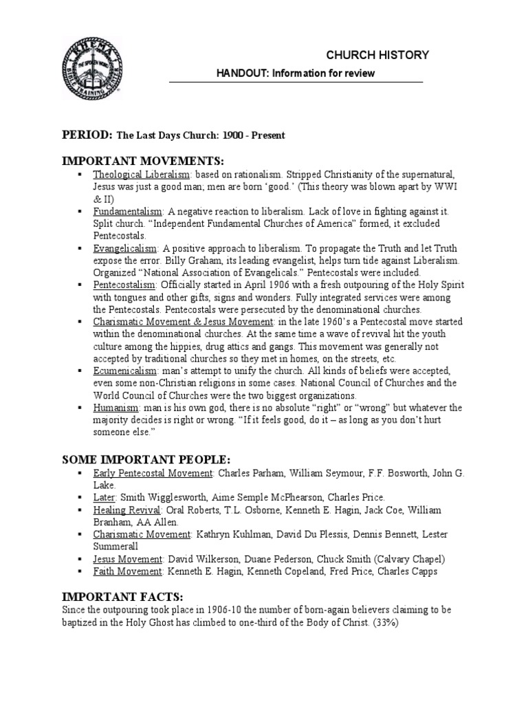 HANDOUT 9 End Time Church | PDF | Pentecostalism | Charismatic Movement