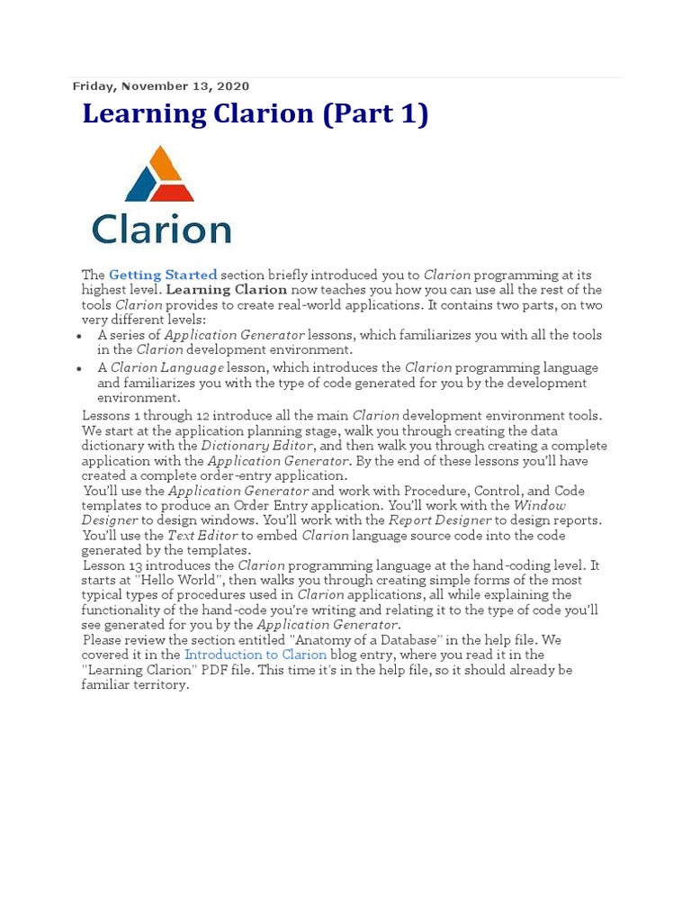 Learning Clarion 9-10-11 | PDF | Table (Database) | Comma Separated Values