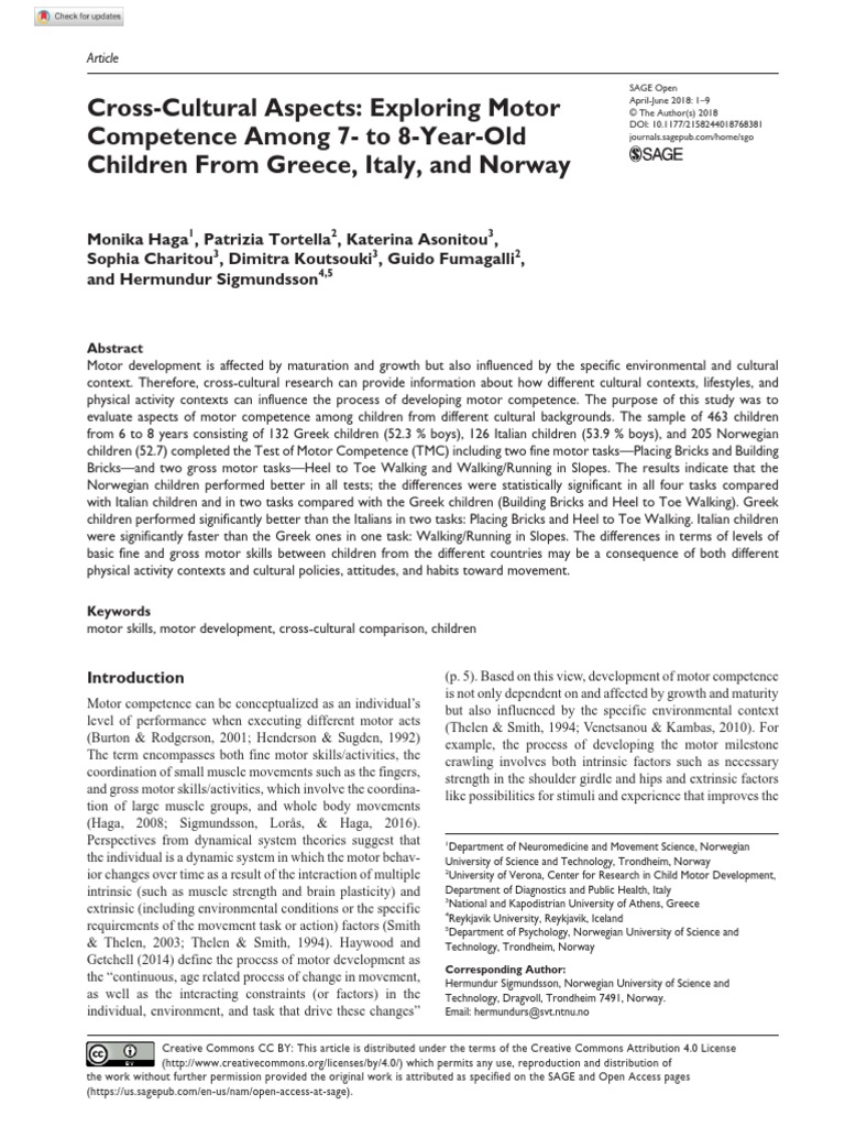 Cross-Cultural Aspects: Exploring Motor Competence Among 7 - To 8-Year ...
