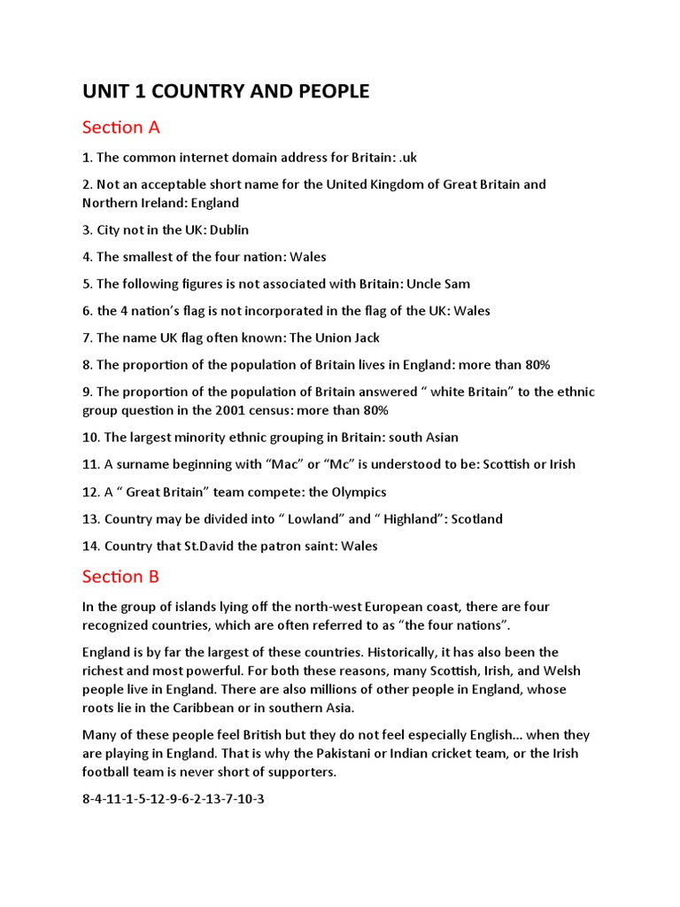 Unit 1 Country and People | PDF | United Kingdom | England