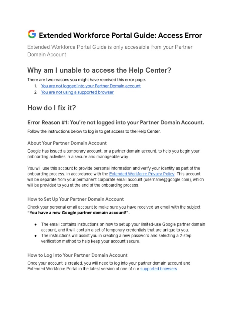 Extended Workforce Portal Guide Access Error | PDF | Login | Software