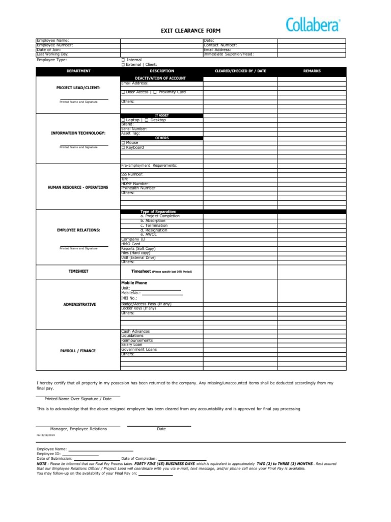 Exit Clearance Form | PDF | Business | Computing