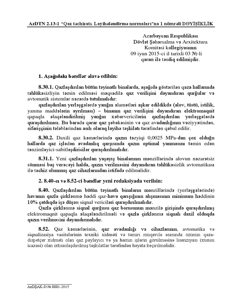 qaz-techizati-layihelendirme-normalarina-1-nomreli-deyisiklik | PDF