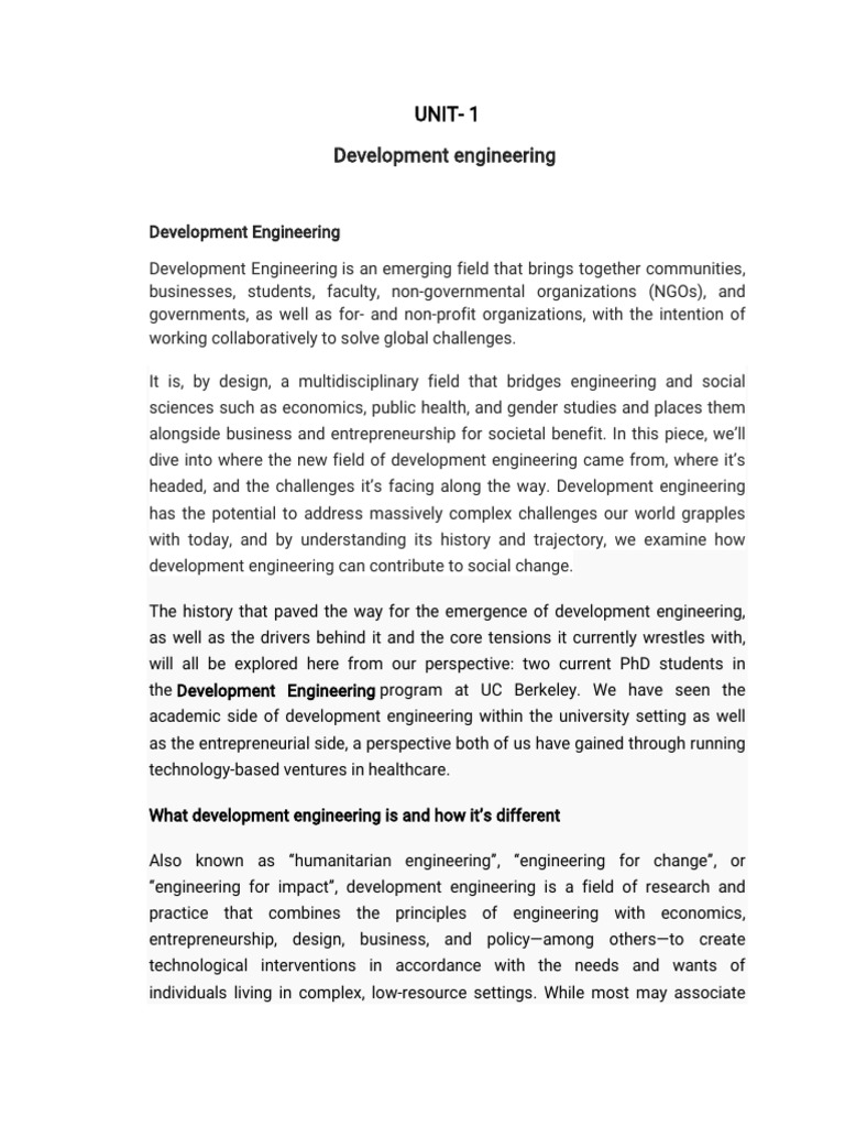 Development Engineering Notes | PDF