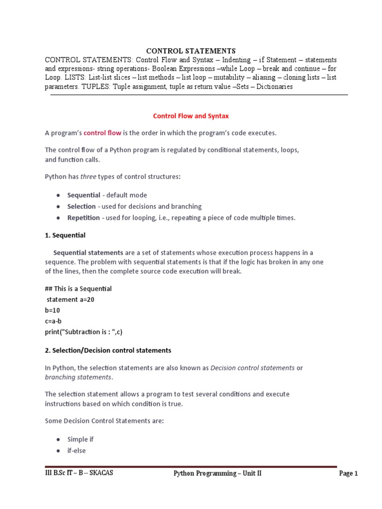Python Unit Ii Pdf Control Flow Boolean Data Type