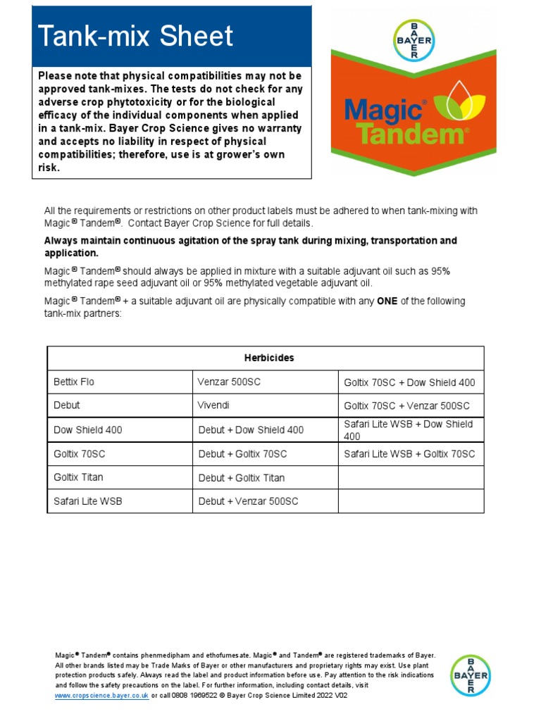 Magic Tandem Tank Mix Sheet 2022 v02 | PDF | Bayer | Herbicide