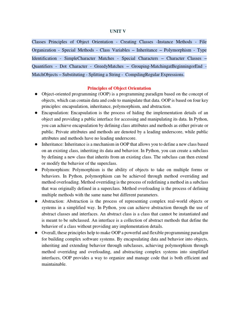 UNIT V - Python | PDF | Method (Computer Programming) | Inheritance (Object Oriented Programming)
