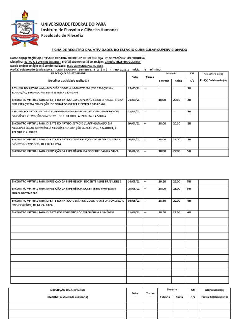 Cópia de FICHA DE REGISTRO DAS ATIVIDADES | PDF