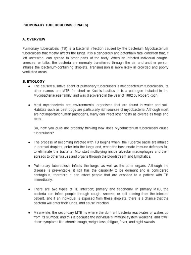 Pulmonary Tuberculosis | PDF | Tuberculosis | Infection