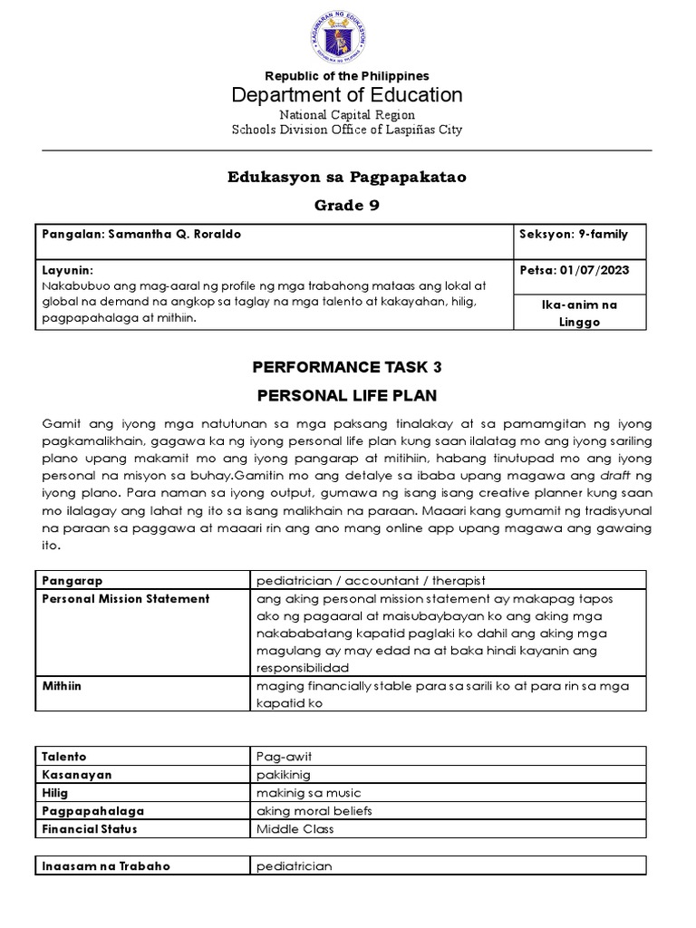 ESP_Personal Life PLan | PDF