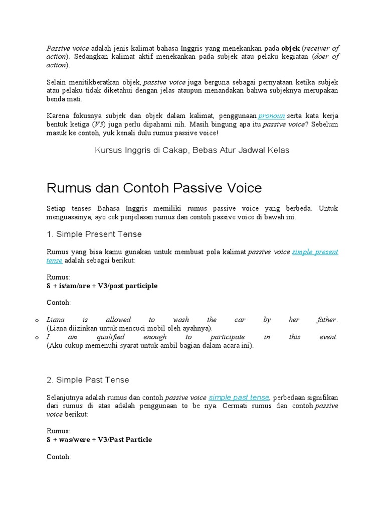 Rumus Passive Voice untuk Kelas 9 | PDF