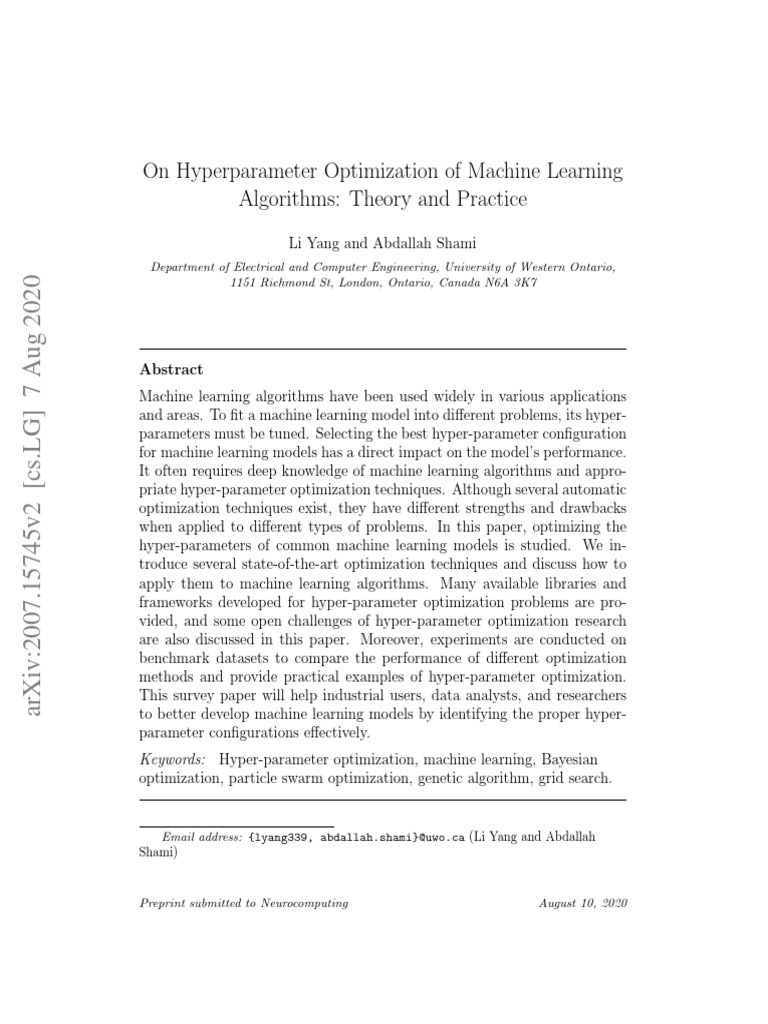 On Hyperparameter Optimization of Machine Learning Algorithms: Theory and Practice | PDF ...