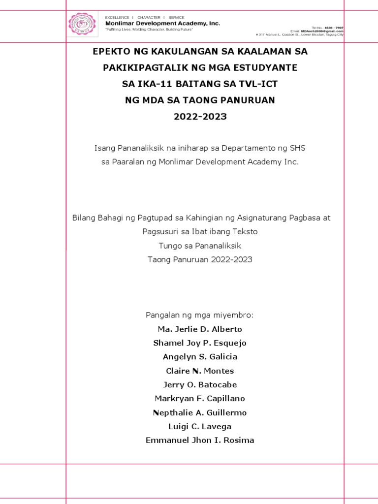 Pananaliksik Kabanata 1 Panimula Kabanata 2 Rrl Pdf
