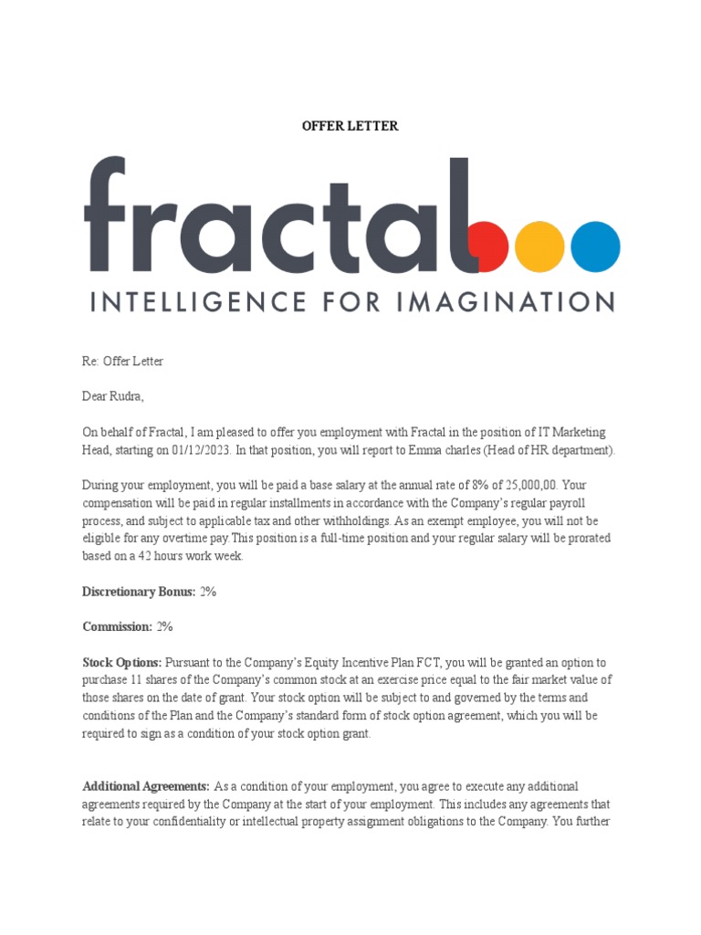 Job Offer Letter | PDF | Employee Stock Option | Employment