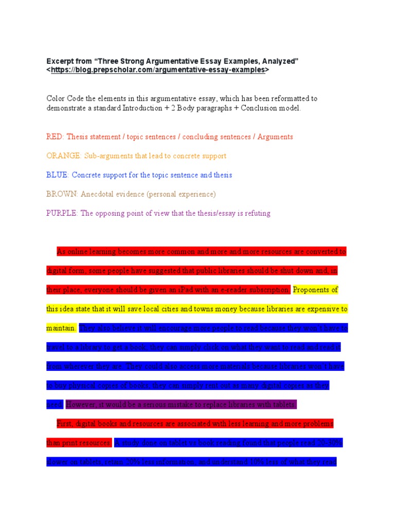 Argumentative Essay Color Code | Download Free PDF | Libraries | Books